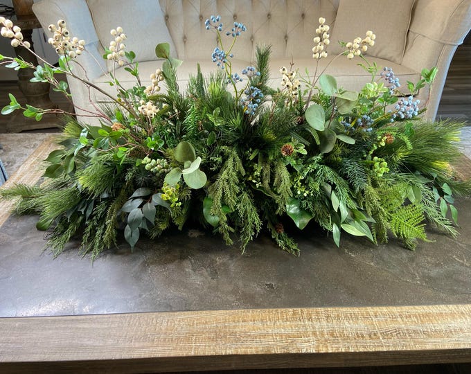 Xlarge Winter Greenery Centerpiece, Berries, Pinecones, Holiday ...