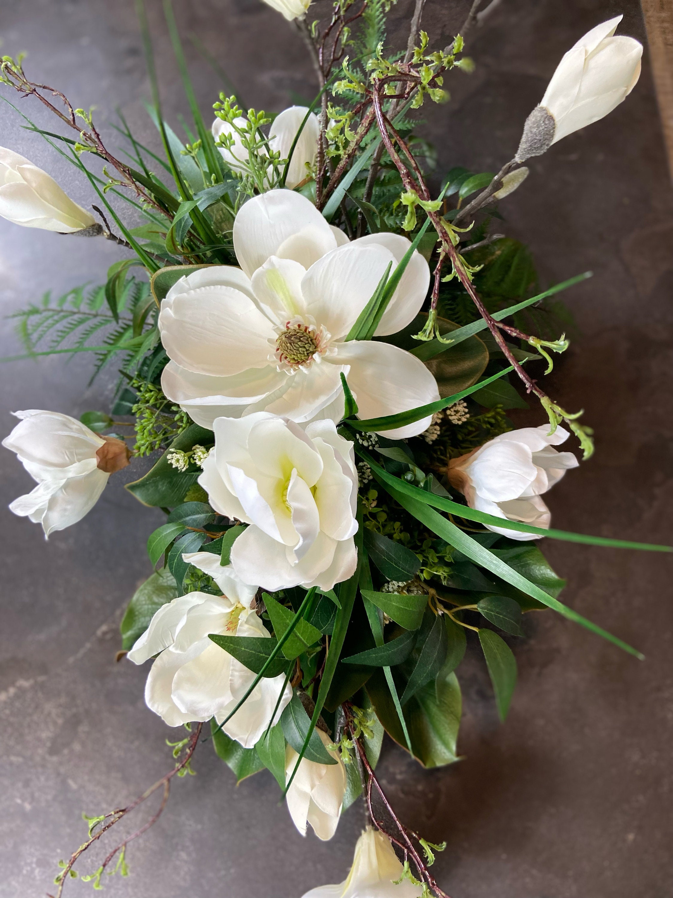 Elegant White Magnolia Arrangement Centerpiece, Year Around Natural ...