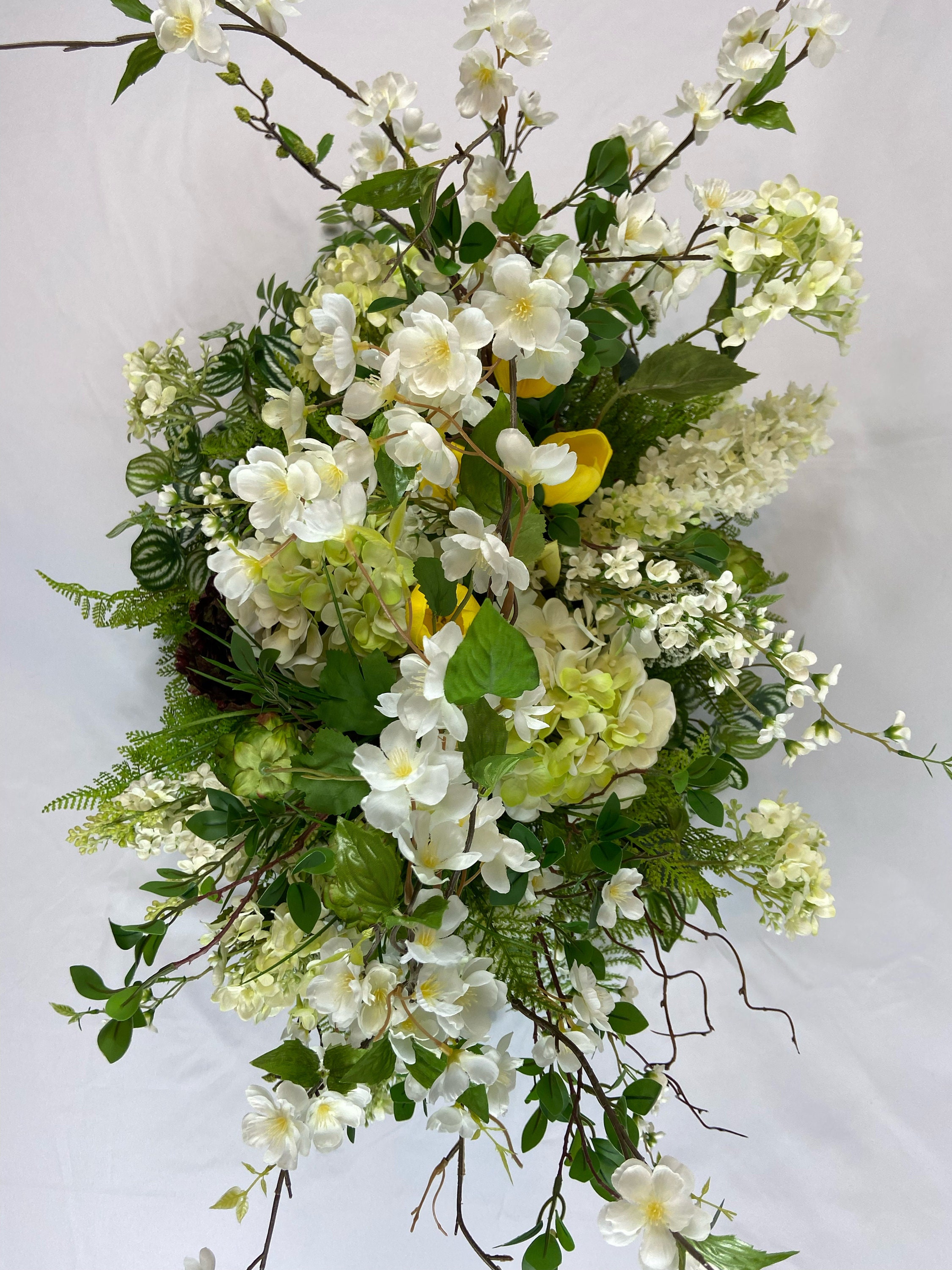 Tall Arching White Cherry Blossoms, Real Touch Tulips, Cabbage, Twig ...