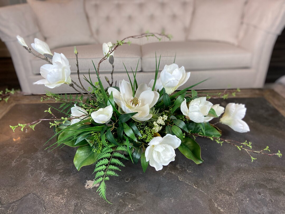 Elegant White Magnolia Arrangement Centerpiece, Year Around Natural ...