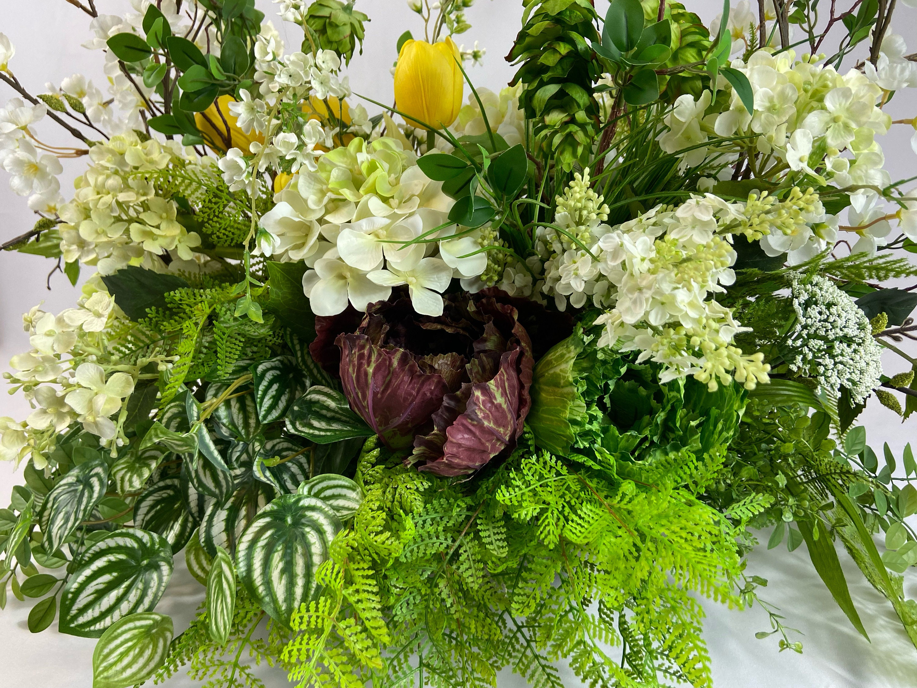 Tall Arching White Cherry Blossoms, Real Touch Tulips, Cabbage, Twig ...