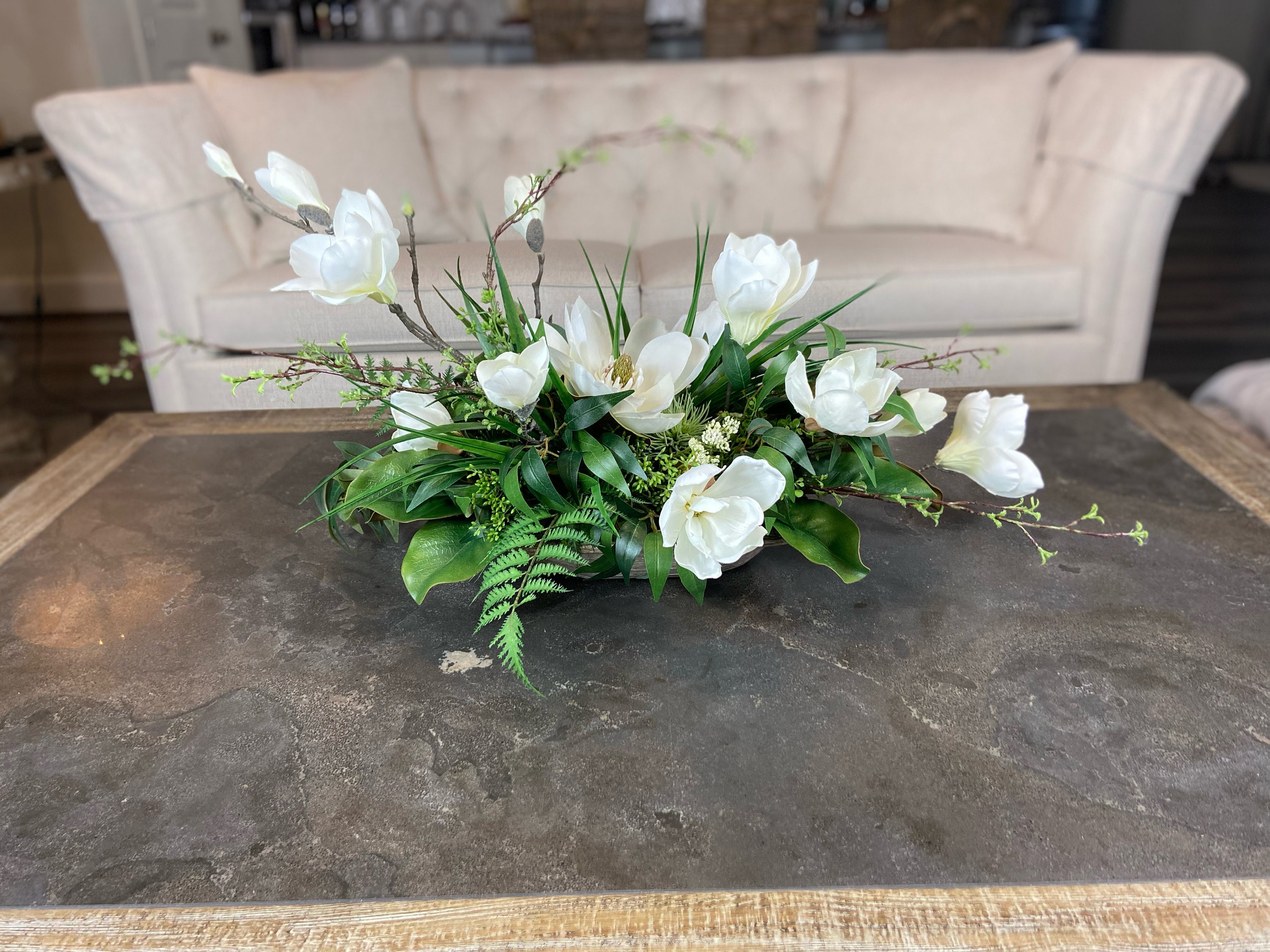 Elegant White Magnolia Arrangement Centerpiece, Year Around Natural ...