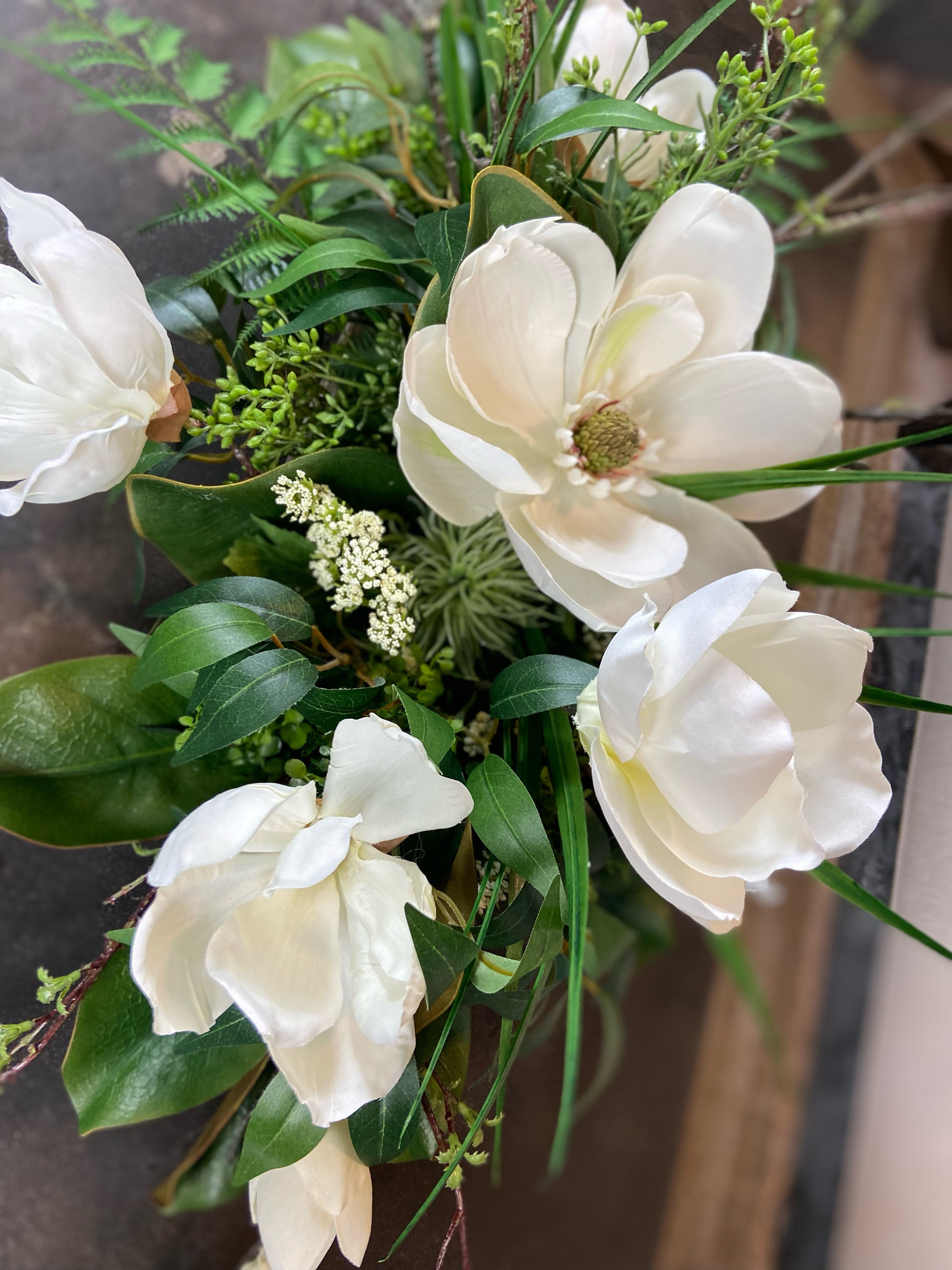 Elegant White Magnolia Arrangement Centerpiece, Year Around Natural ...