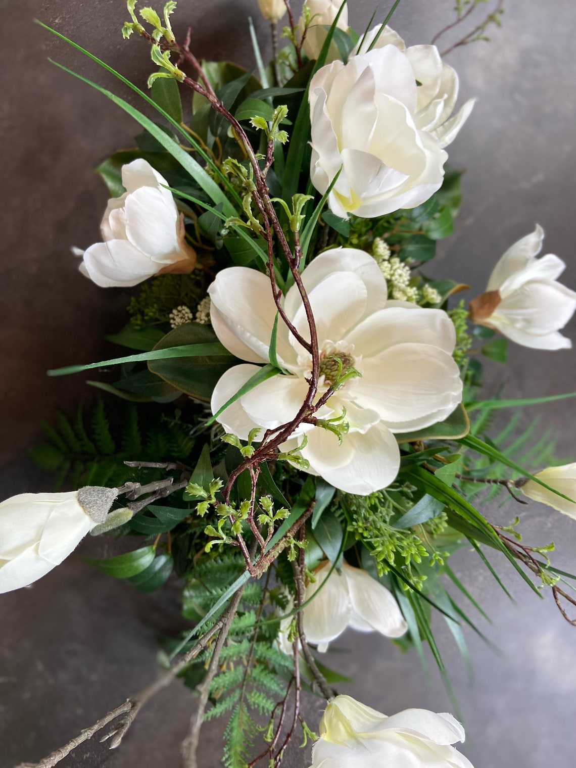 Elegant White Magnolia Arrangement Centerpiece, Year Around Natural ...