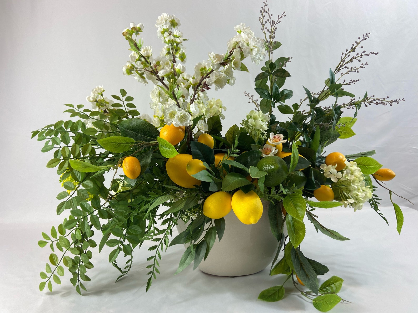 Elegant Lemon Lime Snowball Boxwood Mix Greenery Arrangement ...