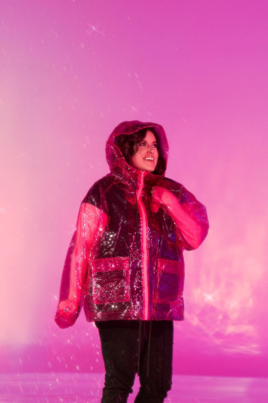 Hot Pink Transparent Plus Size Rain Jacket - Etsy