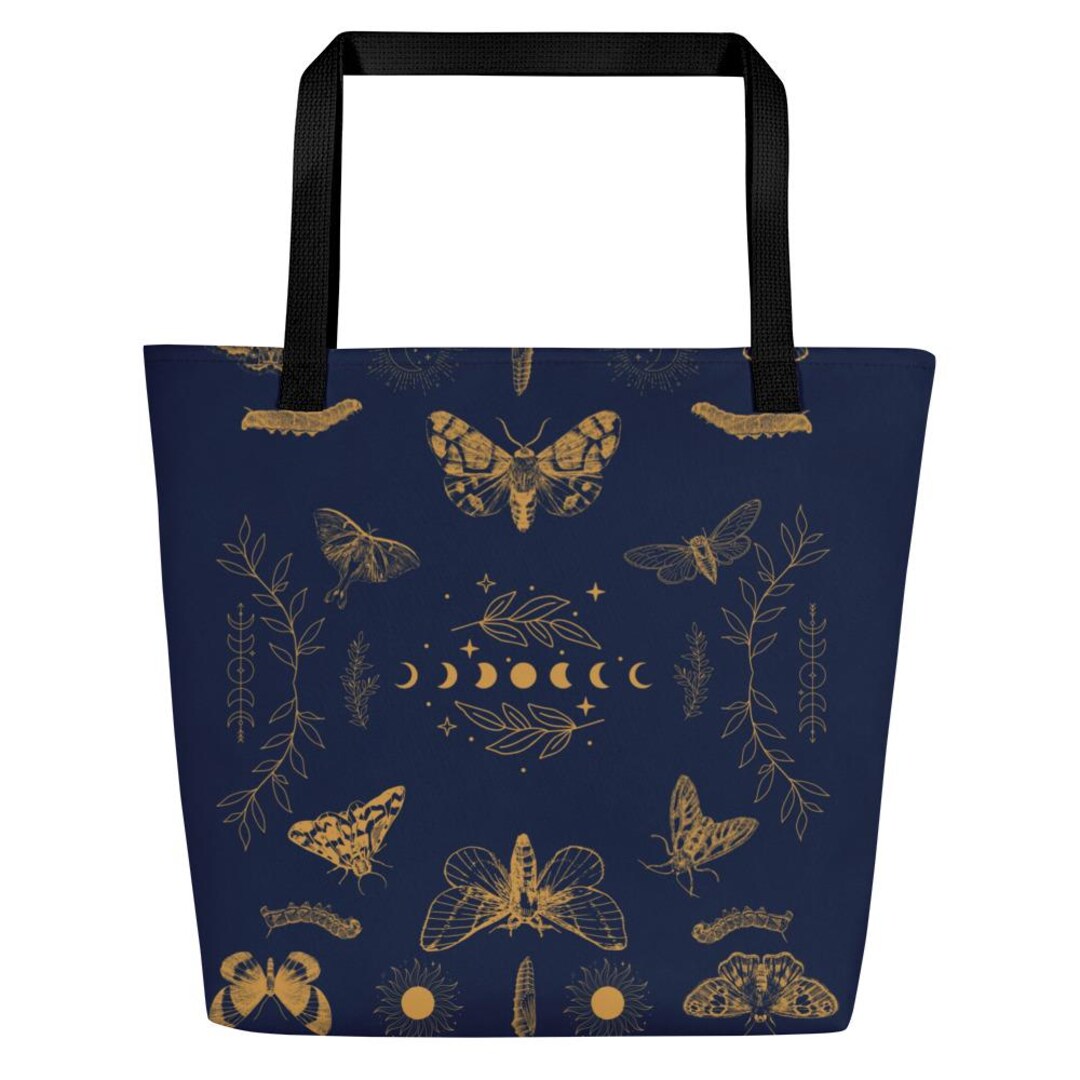 Celestial Boho Moths & Moon Phases Tote Bag Large | Eco-friendly ...