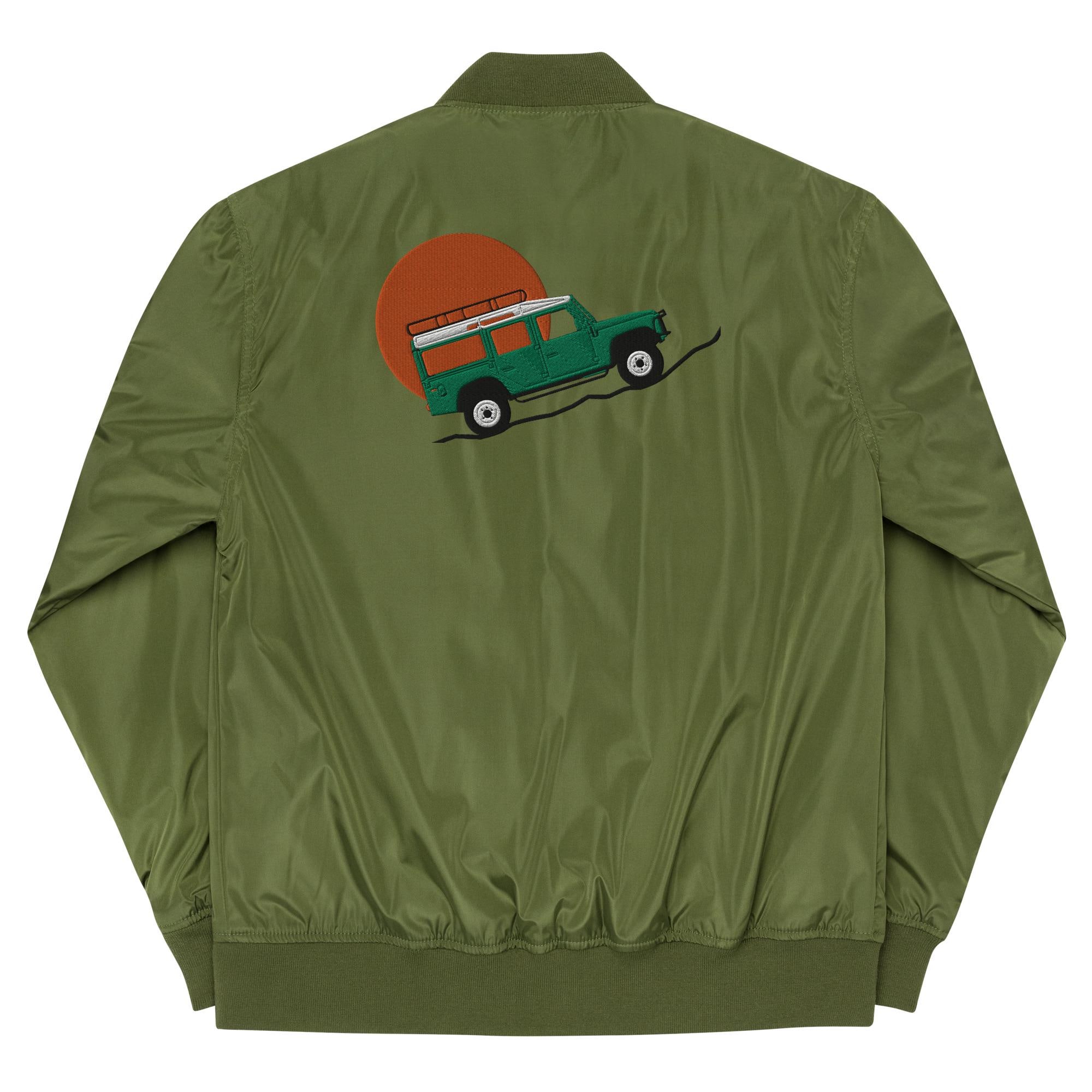 Defender and Sun | Land Rover Premium Recycled Bomber Jacket | Eco ...
