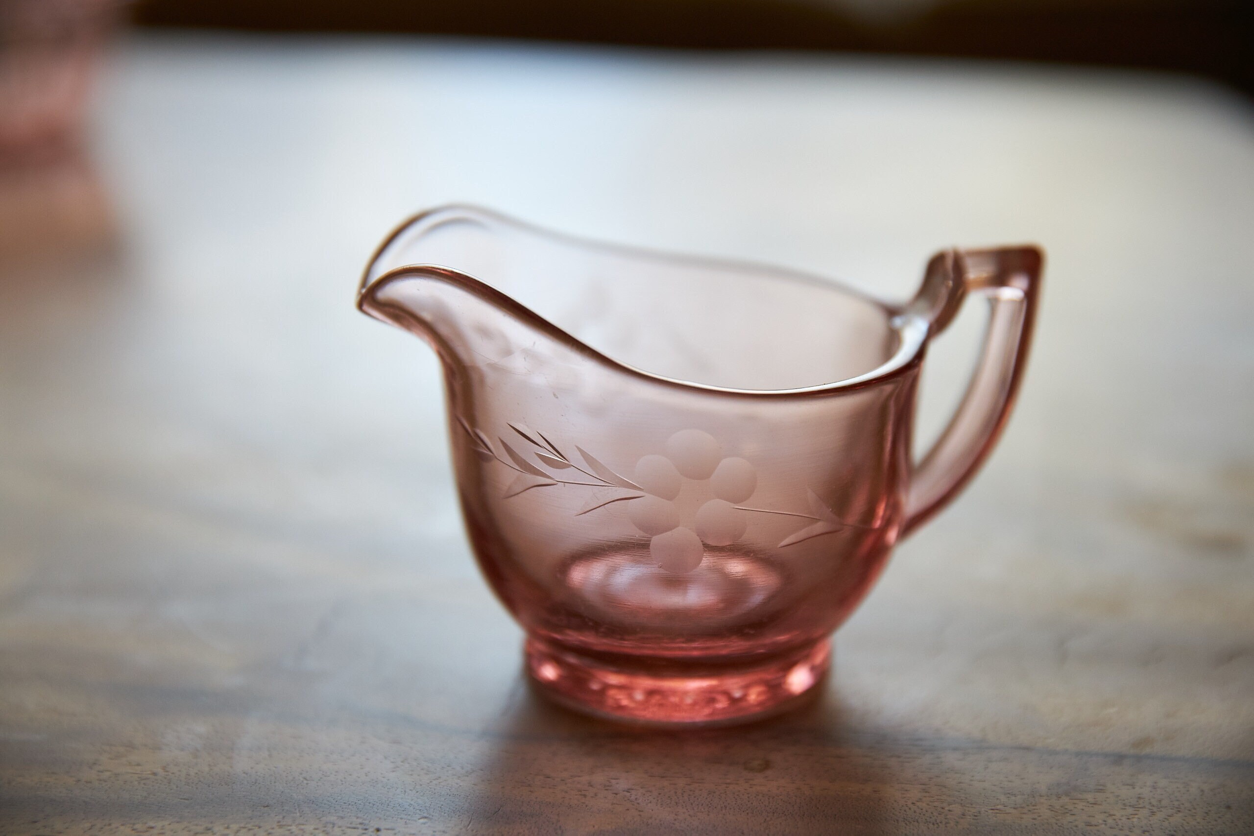 Vintage Creamer, Pink Depression Glass With Etched Flowers Creamer - Etsy