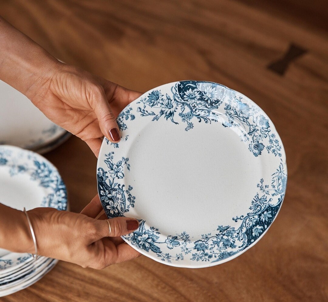 Antique Stoke Pottery Salad Plates: Nevis Blue Floral, Set of 6 - Etsy