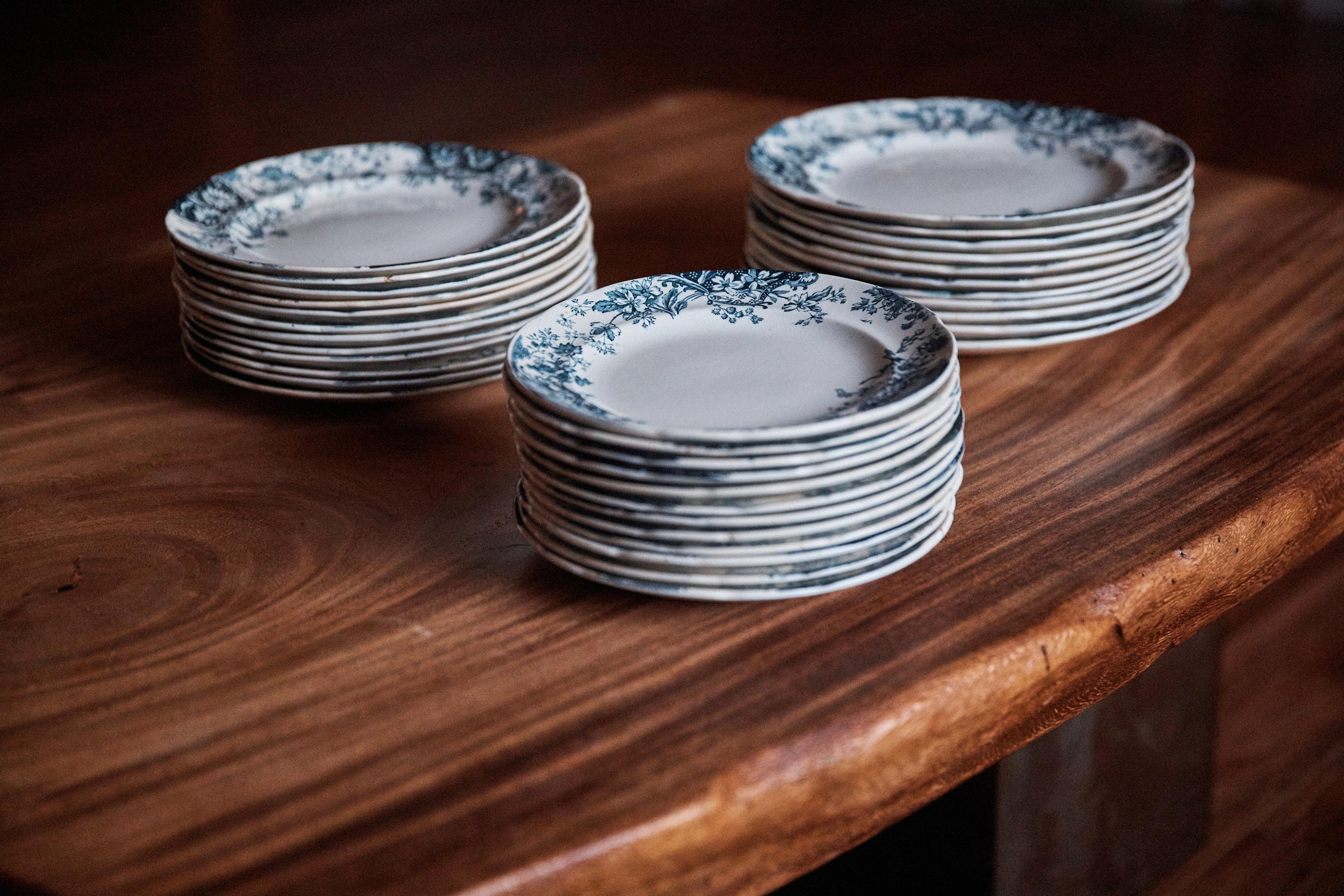Antique Stoke Pottery Dinner Plates: Nevis Blue Floral, Set of 5 ...