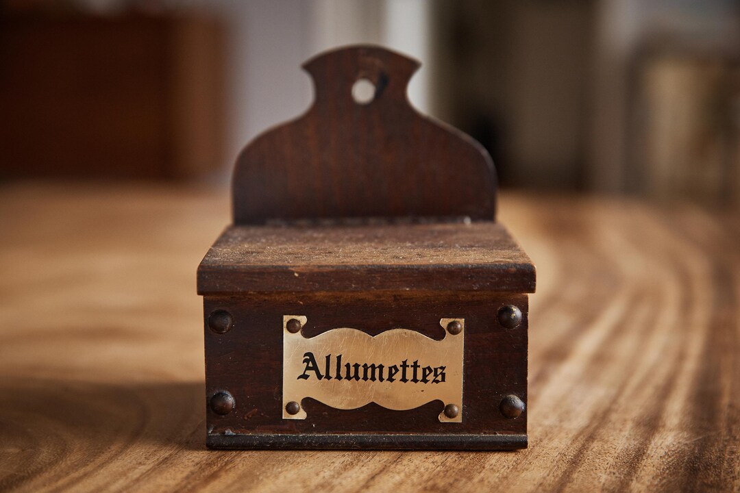 Vintage Matches Wooden Box From France, Allumettes Sign, Brass, Rustic ...