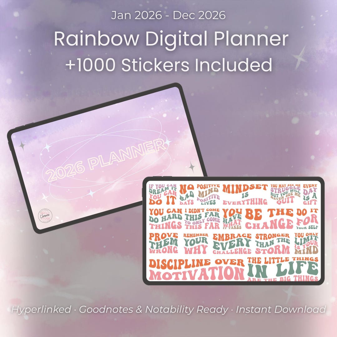 2026 Rainbow Digital Planner: 1000+ Stickers, Hyperlinked (goodnotes ...