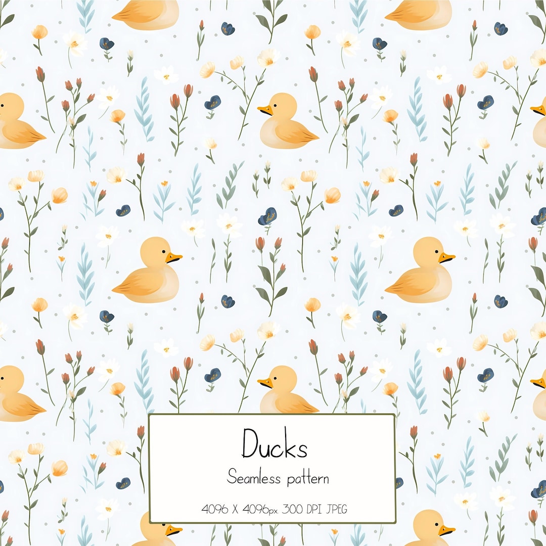 Cute Spring Pattern With Ducklings, Seamless Pattern With Flowers and ...
