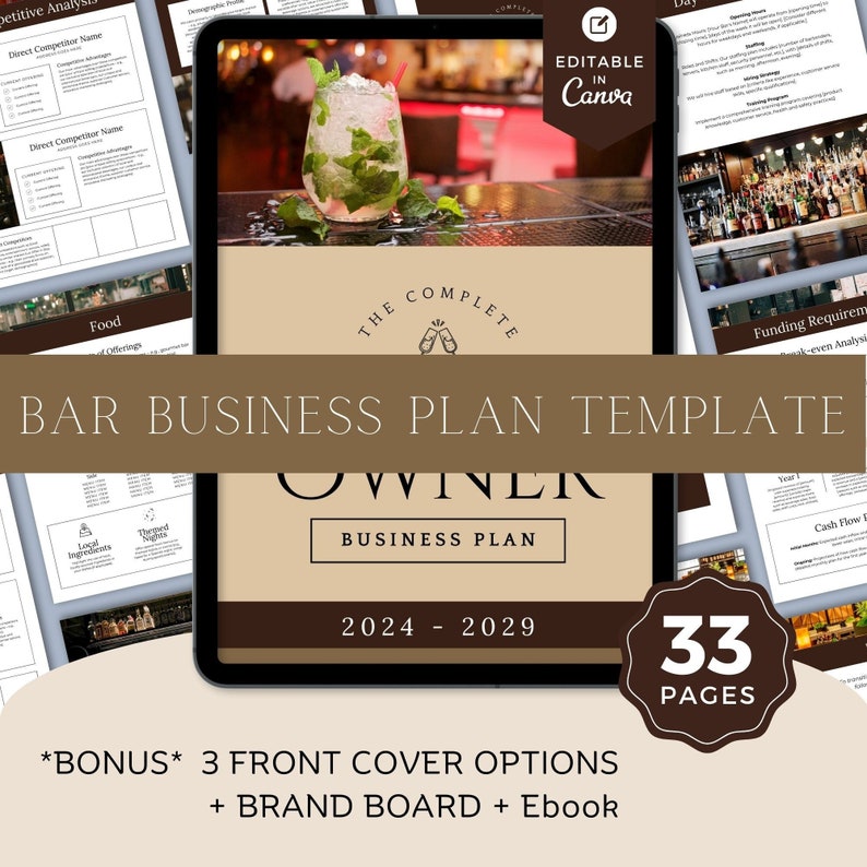 Bar Owner Business Plan Template | Editable in Canva | Instant Download ...