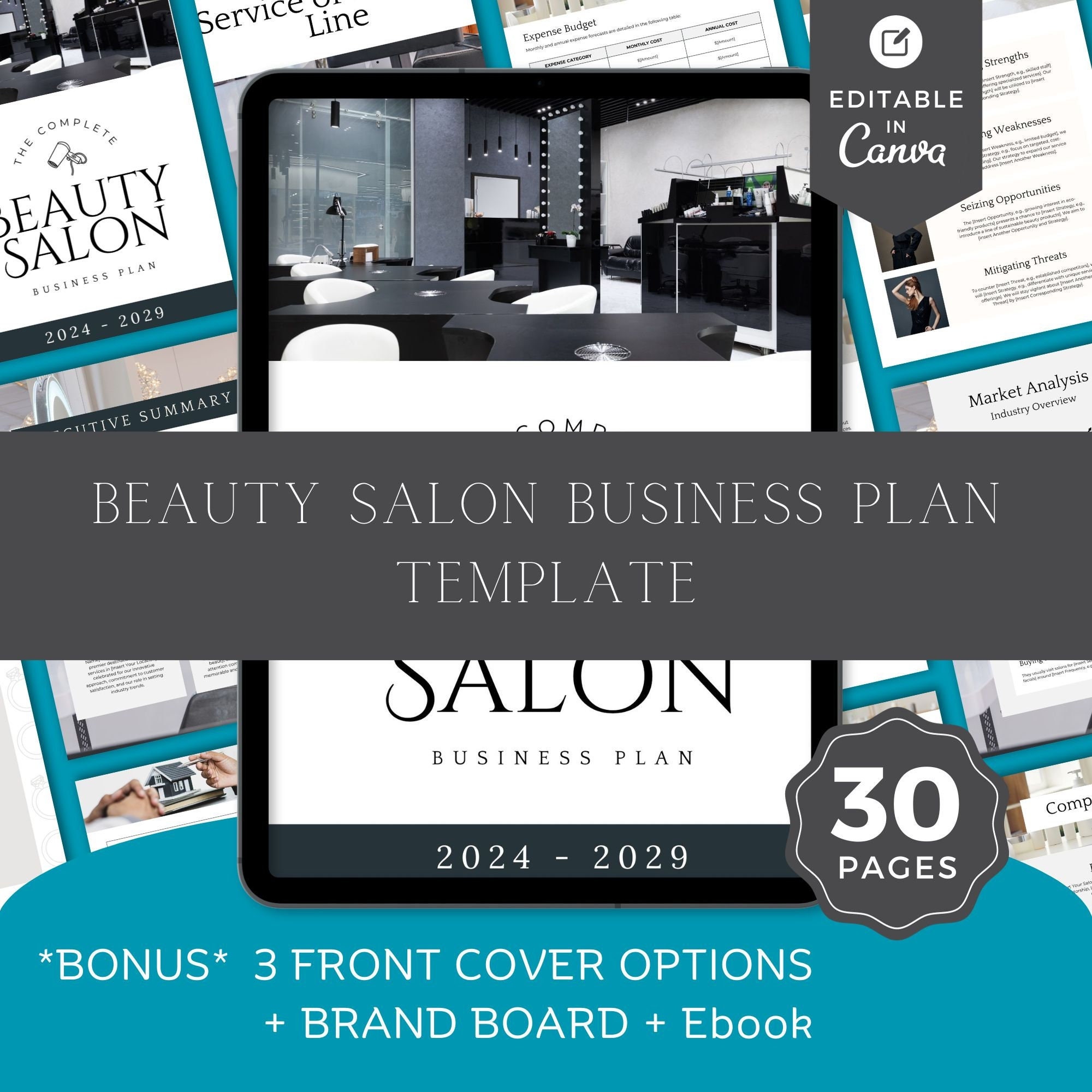 Beauty Salon Business Plan Template | Editable in Canva | Instant ...