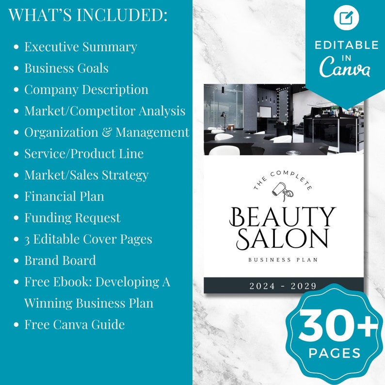 Beauty Salon Business Plan Template | Editable in Canva | Instant ...