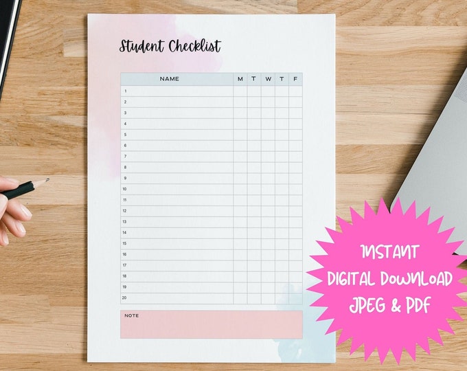 Student Tracker, Teacher Check List, Printable Student Check List ...