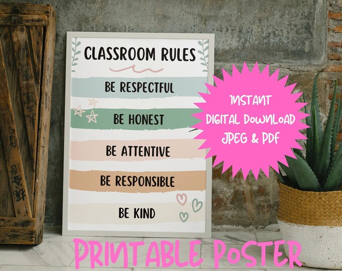 Classroom Rules Poster, Printable Classroom Decor, Back to School ...