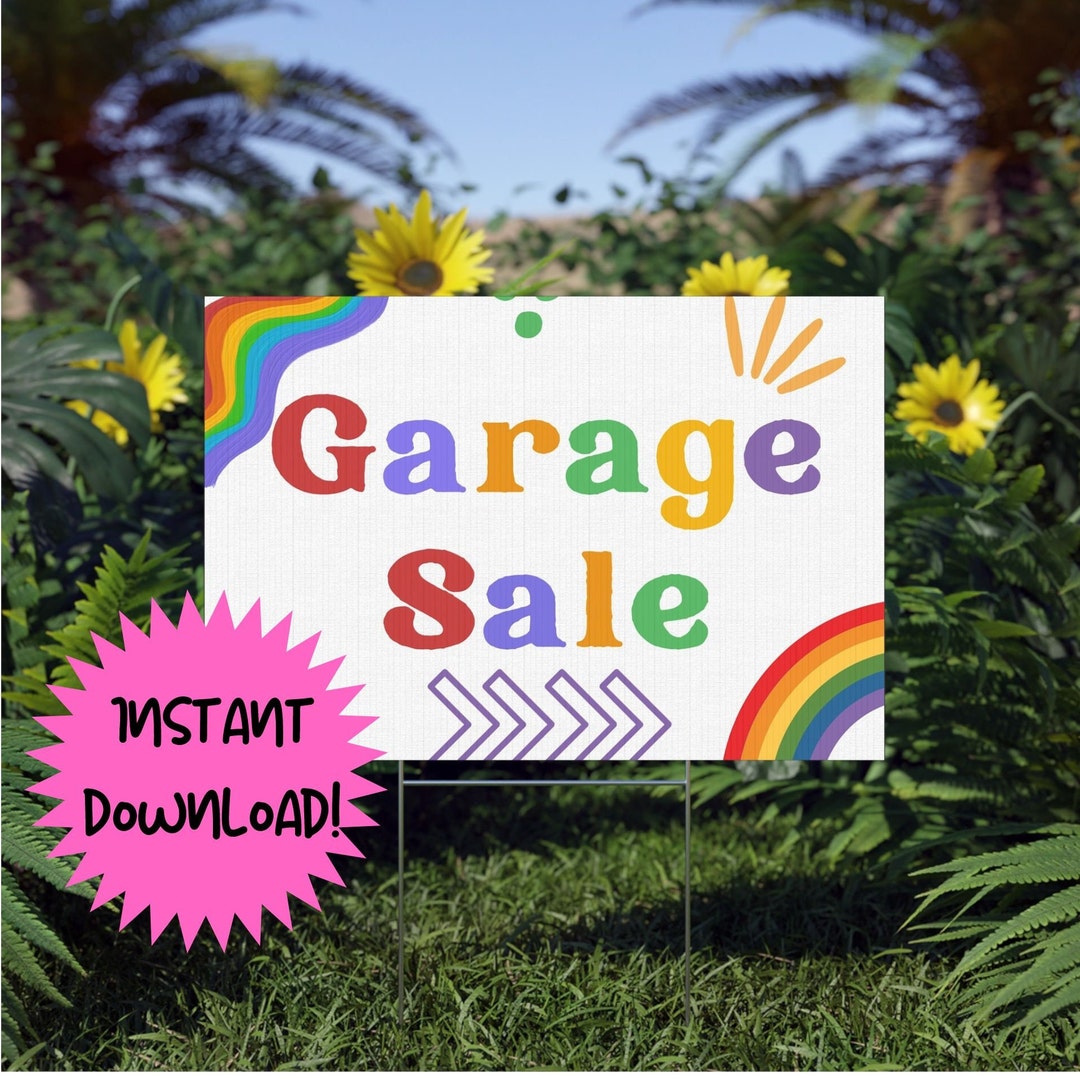 Garage Sale Sign Printable, Yard Sale Sign, Bright Garage Sale, Rainbow ...