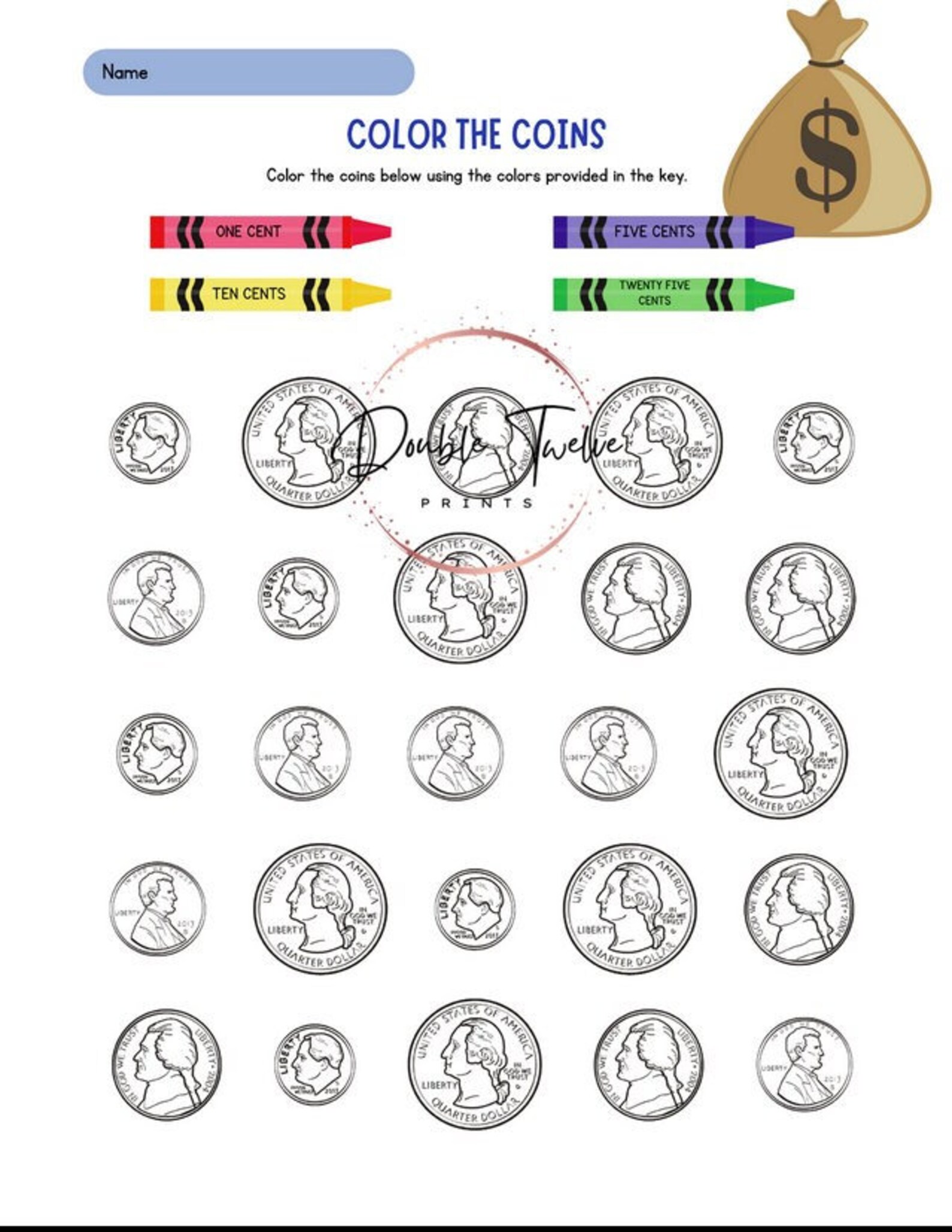 Learning Money Coins Printable Coloring Page Activity - Etsy