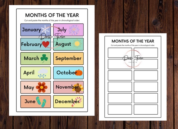 Months of the Year Cut Glue Activity Learning Worksheet Month - Etsy