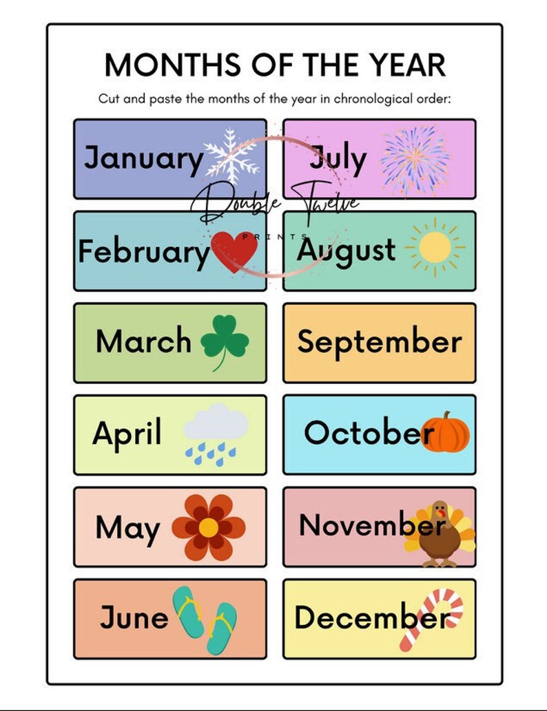 Months of the Year Cut Glue Activity Learning Worksheet Month - Etsy