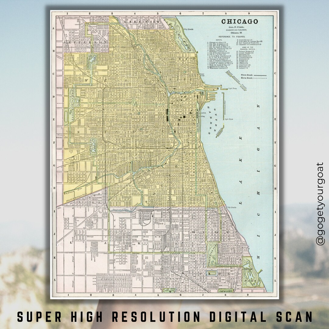 Chicago Circa 1885 - Super High Resolution Map - Etsy