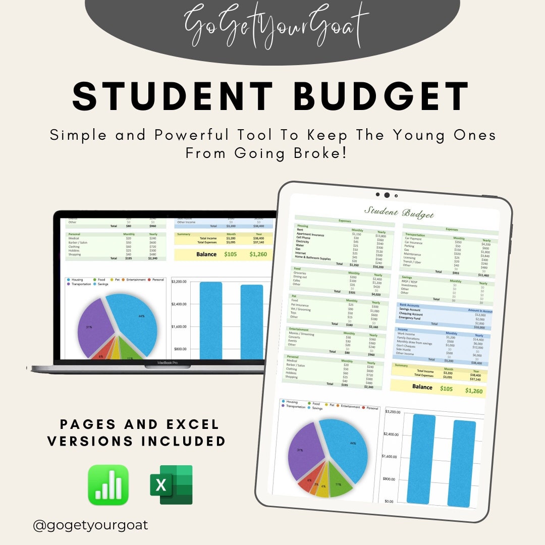 Student Budget Planner | Digital Download | Excel - Etsy