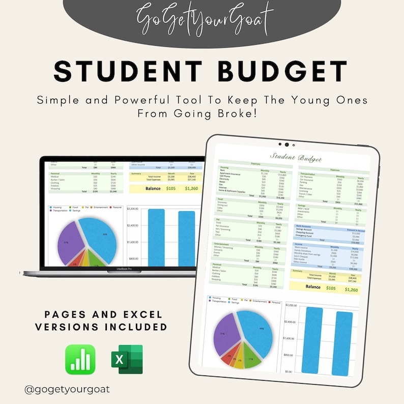 Student Budget Planner | Digital Download | Excel - Etsy