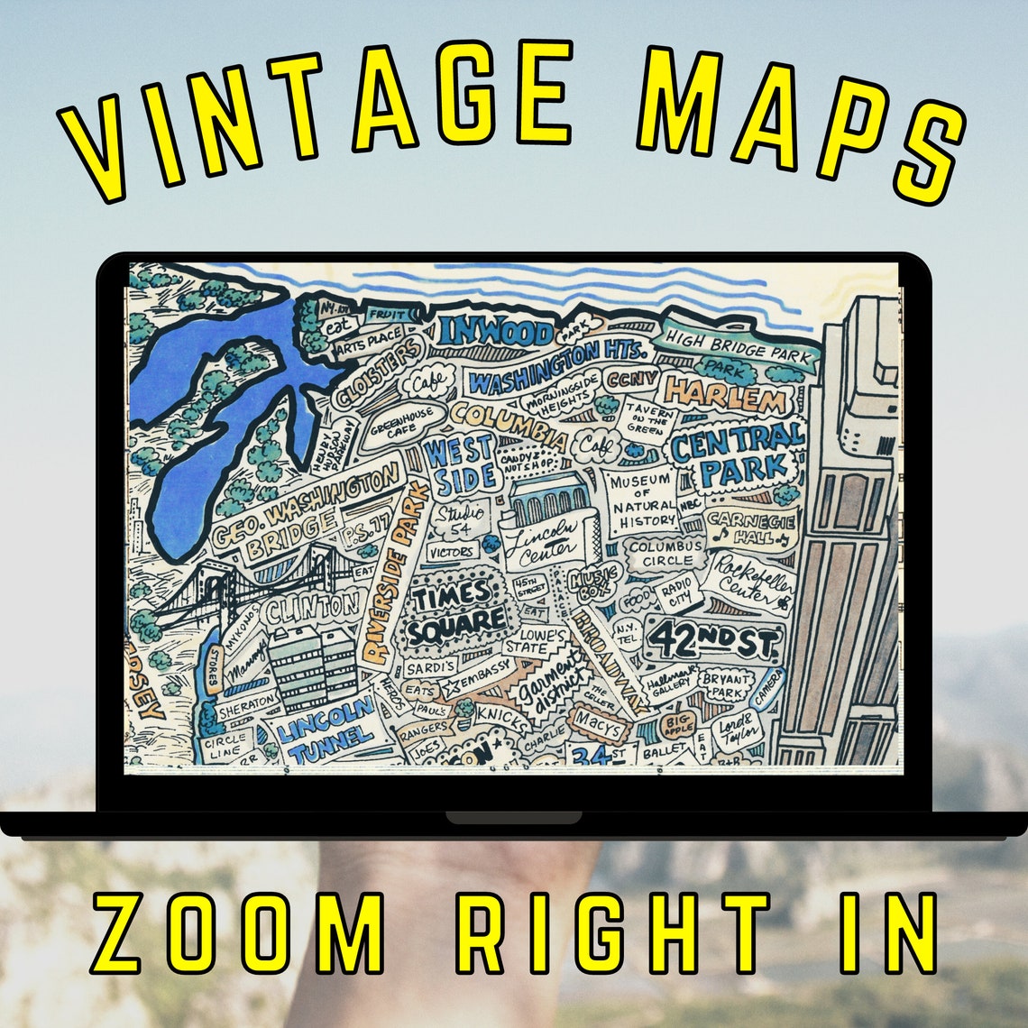 New York Pictorial | High Resolution Map - Etsy