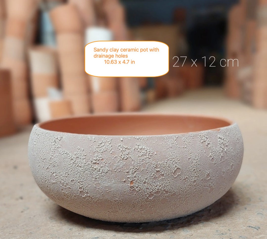 Shallow Sandy Clay Pot With Drainage Hole, Bonsai Pot, Succulent Plant ...