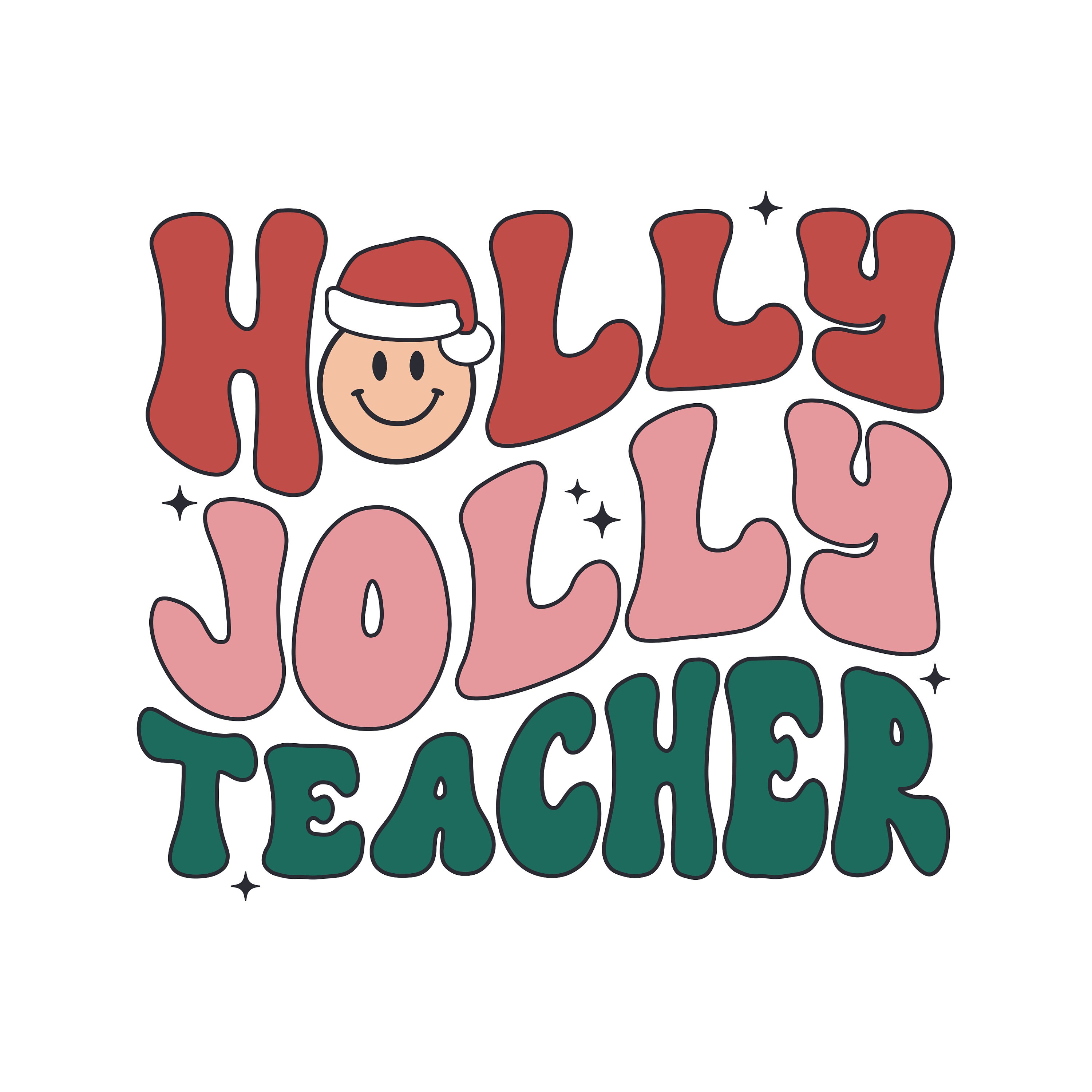 Holly Jolly Teacher Svg, Retro Christmas Svg, Christmas Svg, Groovy ...