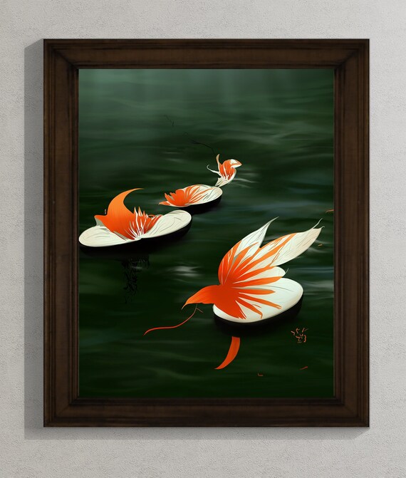 Koi Fish Digital Art Print Impressionism Lily Pad Art - Etsy