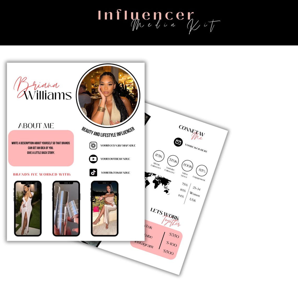 2 Page Influencer Media Kit, Media Kit Template, Instagram Influencer ...