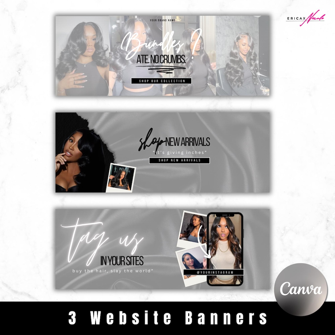 Editable Hair Bundles Web Slide Banners, DIY Web Slide Banners, Wig ...