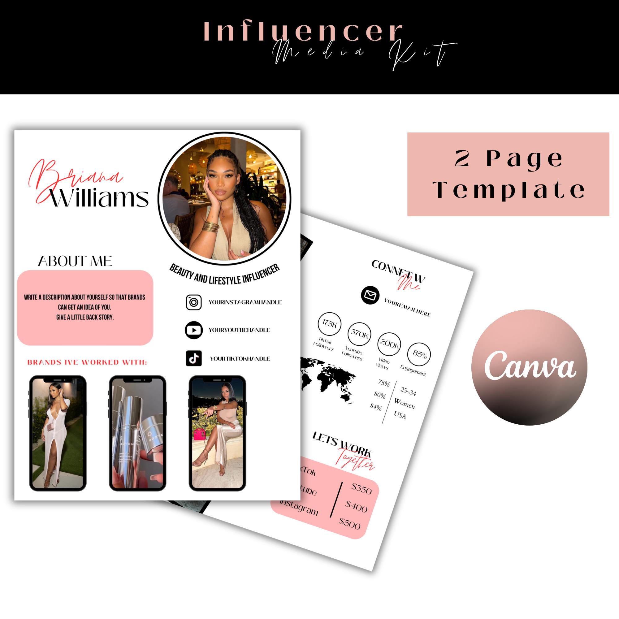 2 Page Influencer Media Kit, Media Kit Template, Instagram Influencer ...