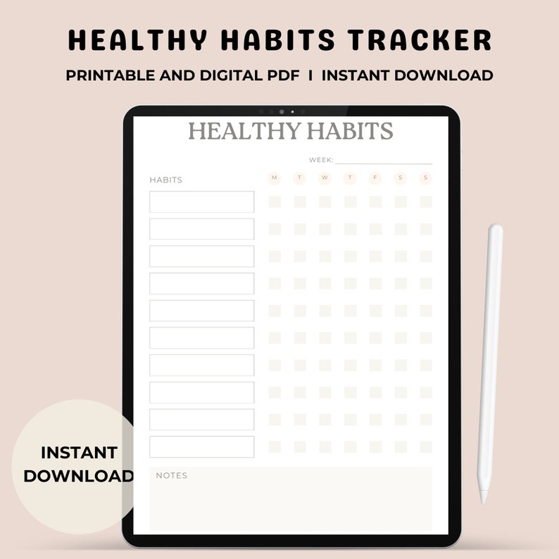 Healthy Habit Tracker, Digital Download and Printable Pdf File, Habit ...