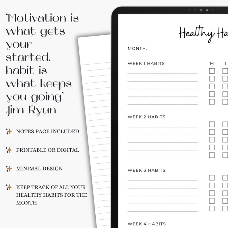 Healthy Habit Tracker, Digital Download and Printable Pdf File, Habit ...