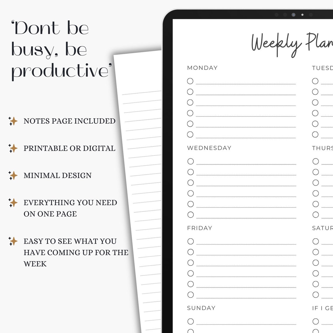 Simple Weekly Planner, Easy One 1 Page Design, Digital Download ...