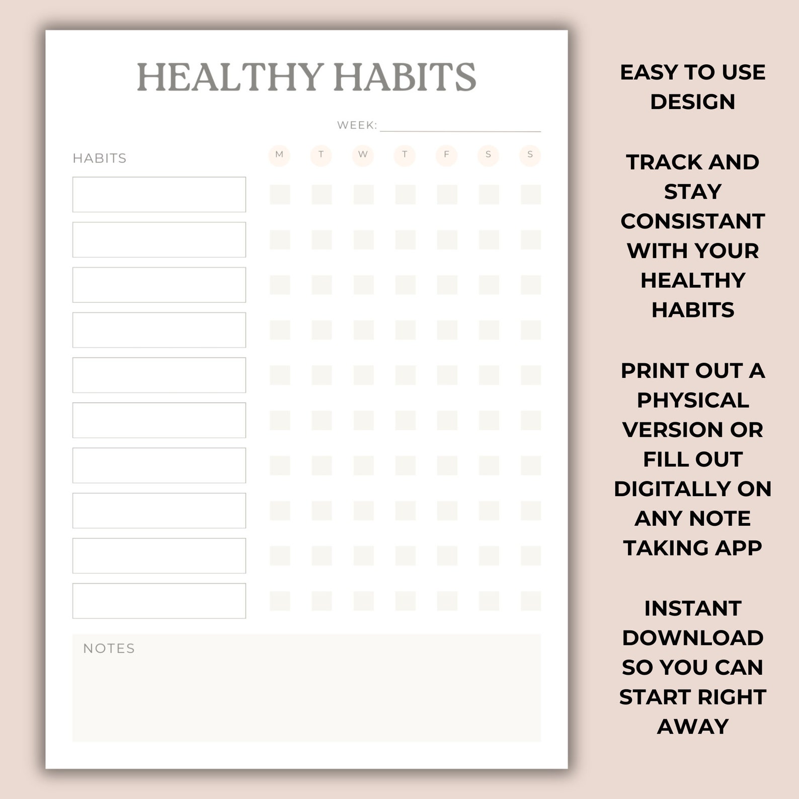 Healthy Habit Tracker, Digital Download and Printable Pdf File, Habit ...