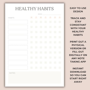 Healthy Habit Tracker, Digital Download and Printable Pdf File, Habit ...