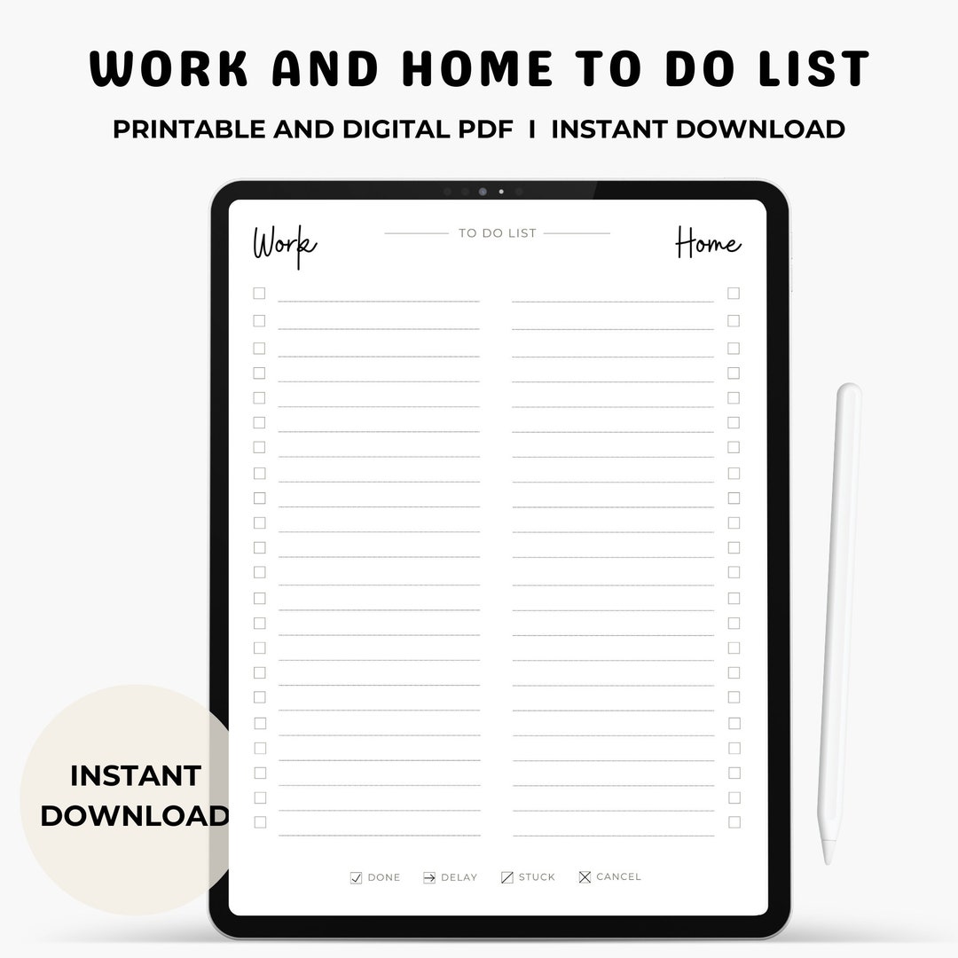 Work and Home to Do List, Digital and Printable Planner, One Page A4 ...