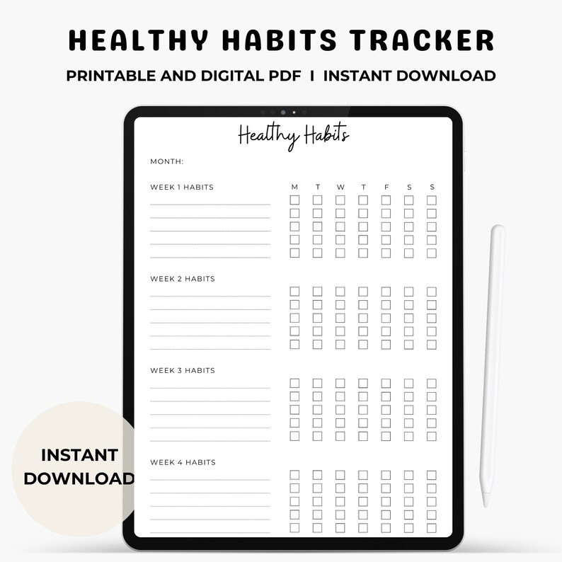 Healthy Habit Tracker, Digital Download and Printable Pdf File, Habit ...