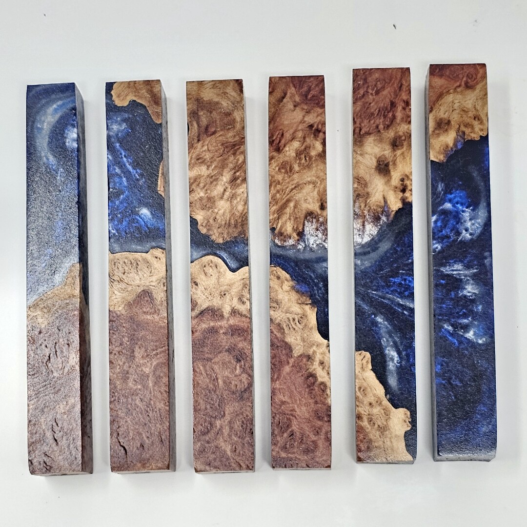 Blue and Pearl White Resin and Australian Red Mallee Burl Wood Hybrid ...