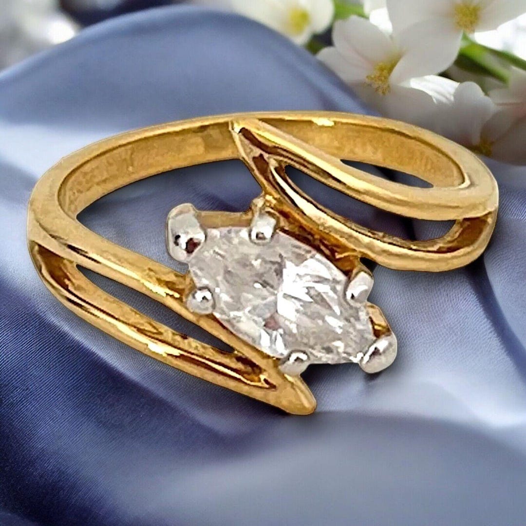 Vintage Uncas Ring Size 6 Cubic Zirconia Cluster 14K Gold Plate Mid ...
