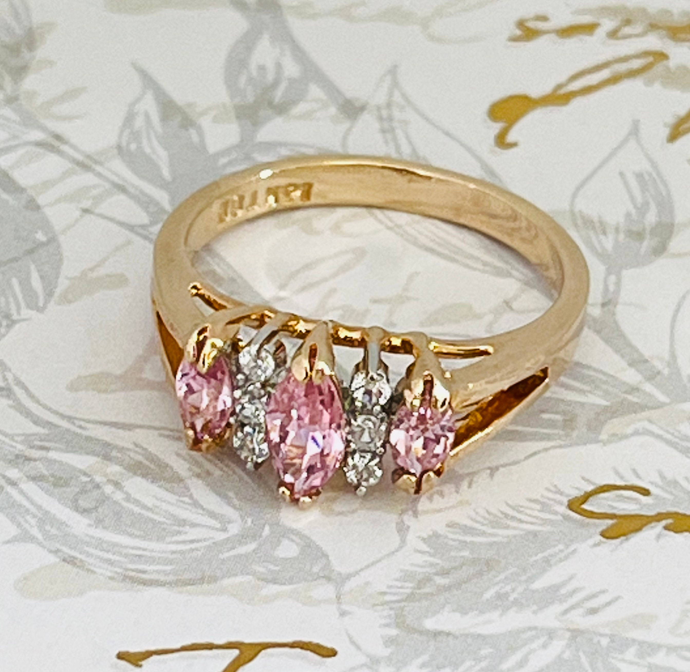 Vintage Ring Pink Tourmaline Cubic Zirconia With Austrian Crystal ...