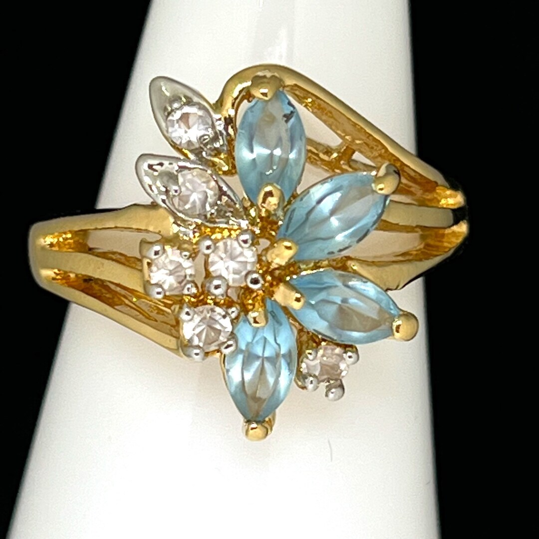 Vintage Uncas Ring Aquamarine Crystal Cluster Ring 14K Yellow - Etsy