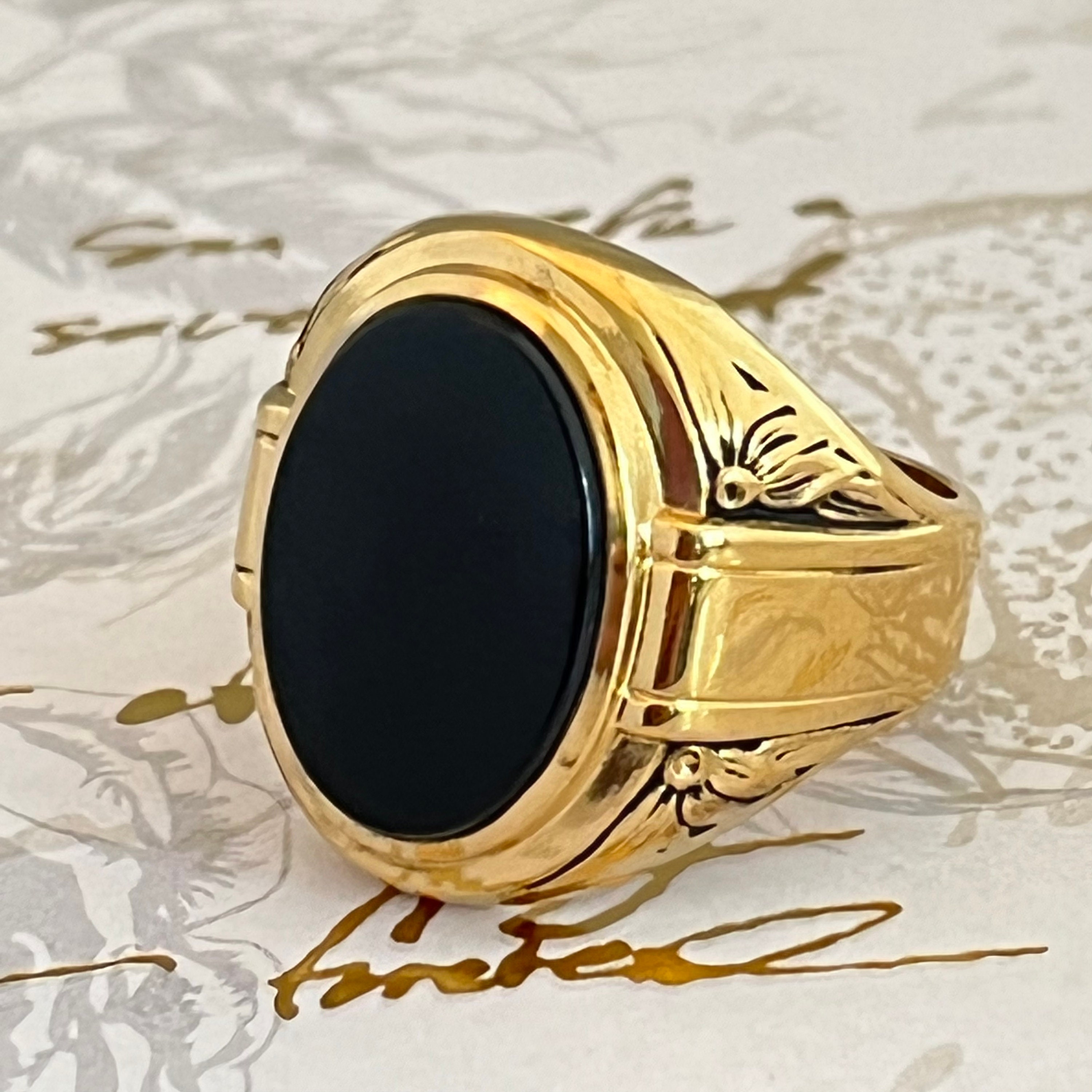 Vintage Clark and Coombs Black Onyx Ring 18K Gold Plate Gold - Etsy