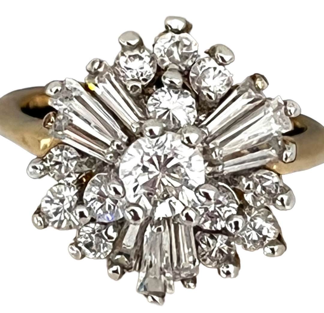 Vintage Uncas Cluster Ring Cubic Zirconia 14K Gold Electroplate ...